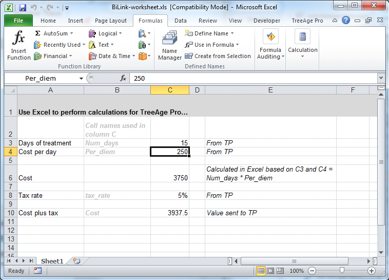 Calculate model values in Excel