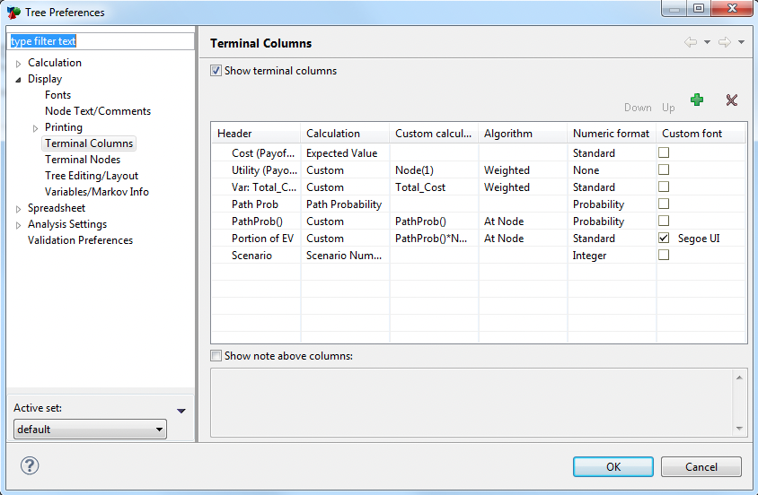 Display terminal columns/roll back columns