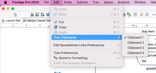 Editing a tree with cut, copy, paste and other tools