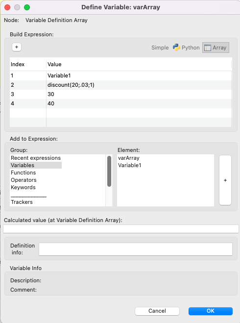 Variable Definition Arrays