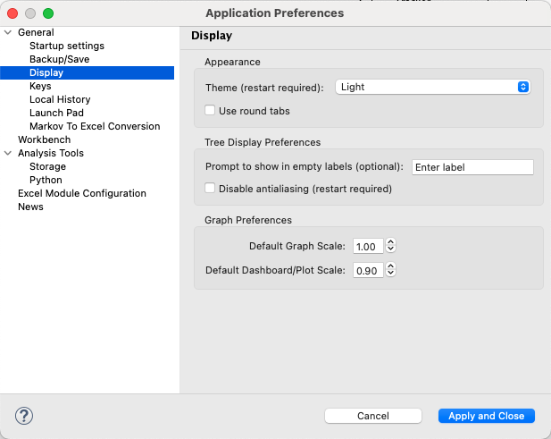 Application Preferences - Display