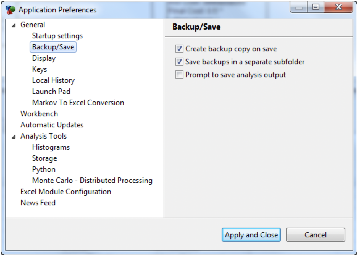 Application Preferences - Backup/Save