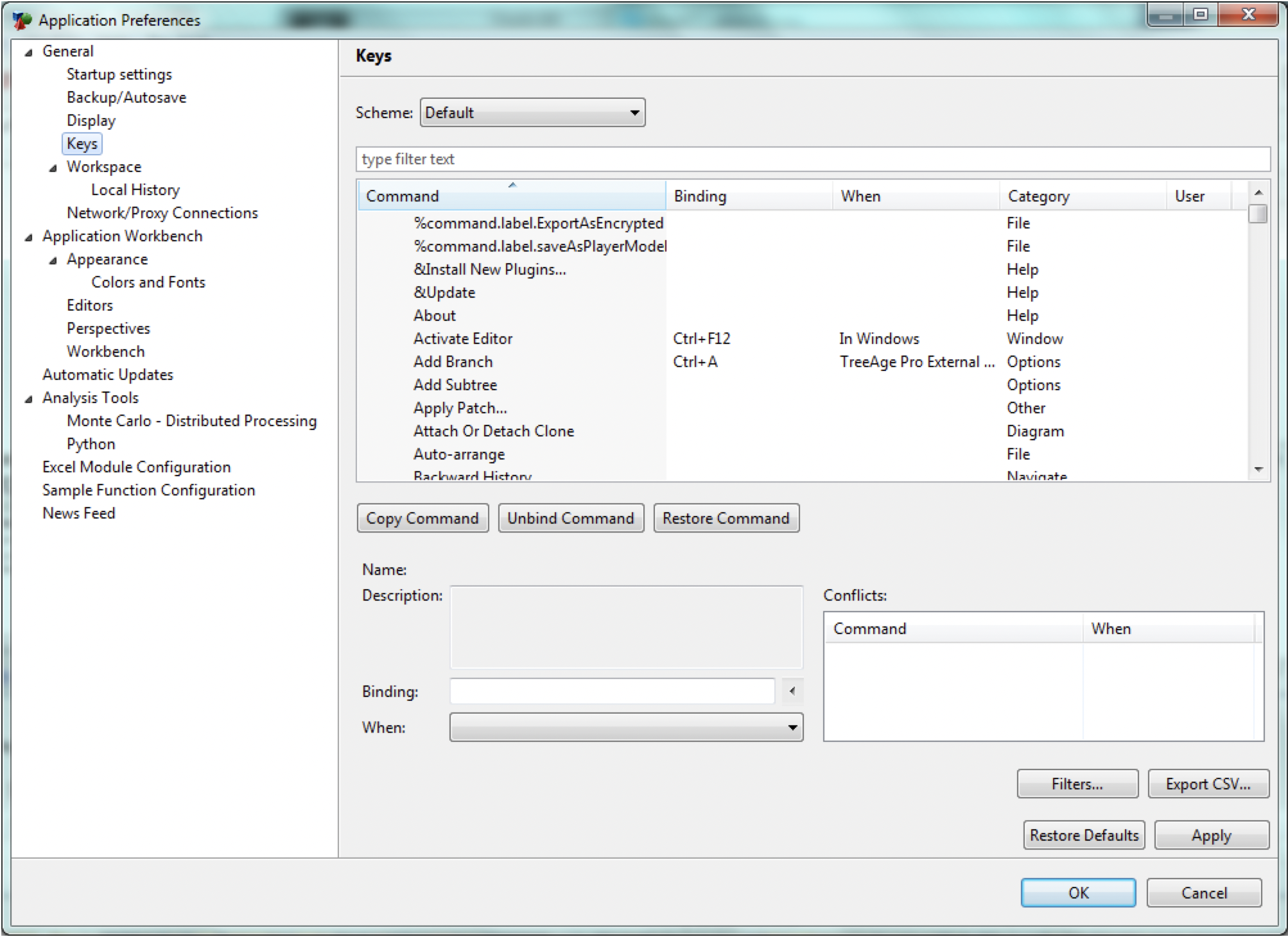 Application Preferences - Keys