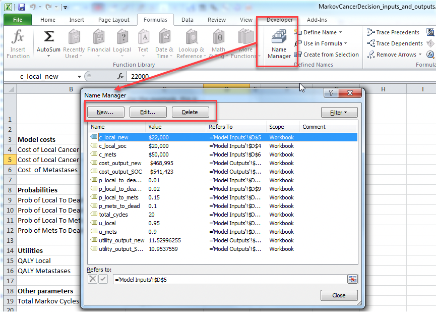 Get TreeAge model input values from Excel
