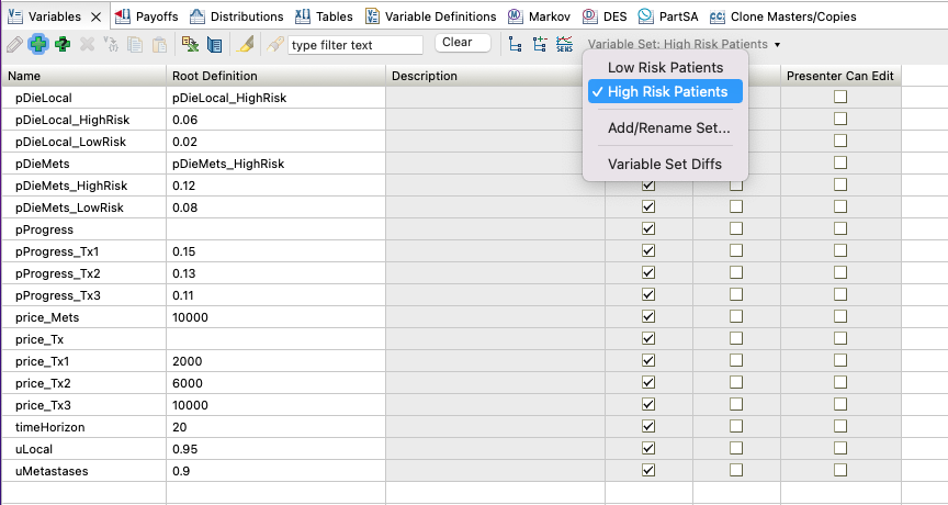 Setting up Variable Sets/Model Scenarios for Price Threshold Analysis