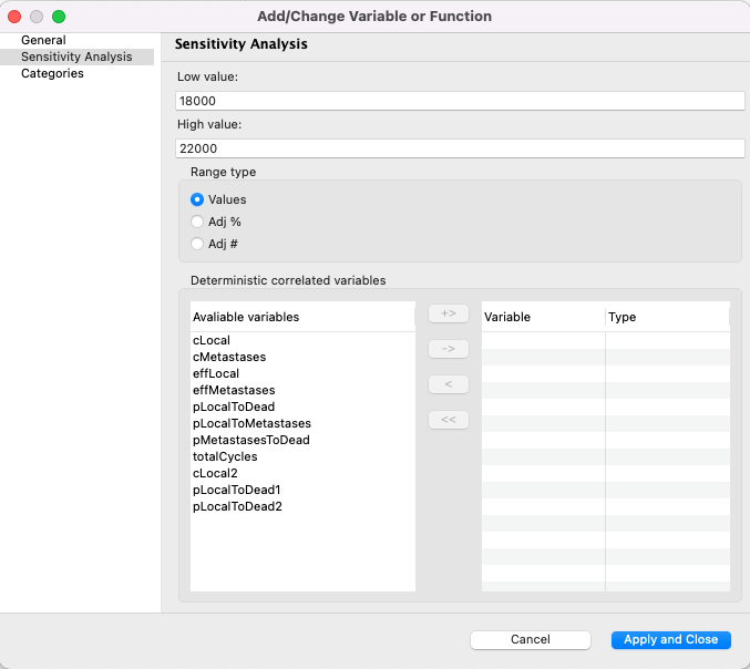 Variable Range for Sensitivity Analysis